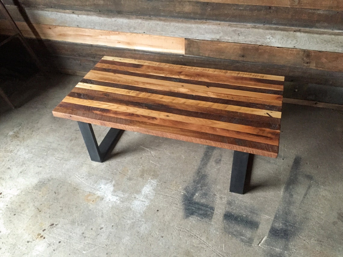 Butcher Block Coffee Table Made With Reclaimed Wood and Steel | Etsy