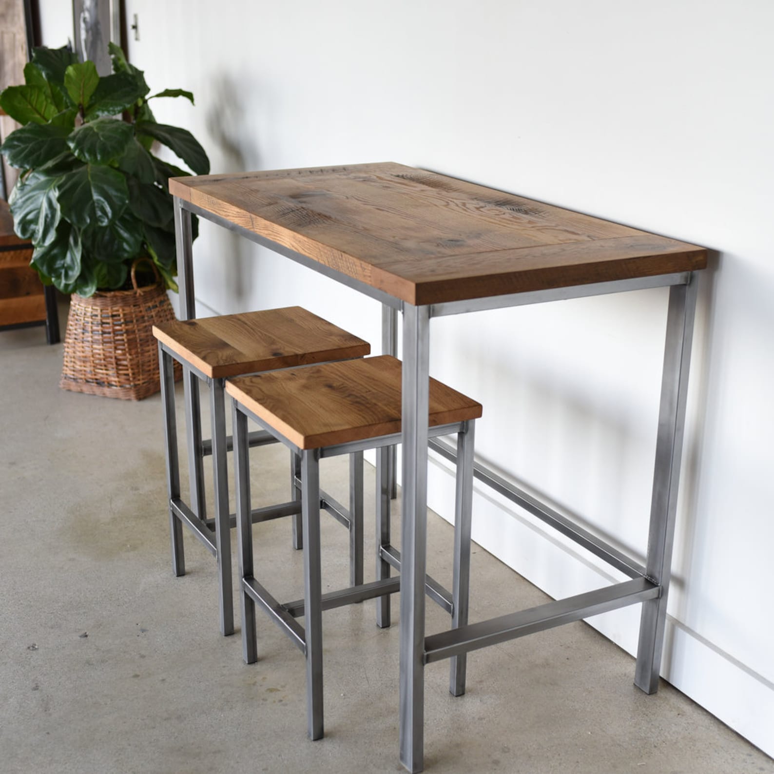 Reclaimed Wood Pub Table With Industrial Metal Base - Etsy