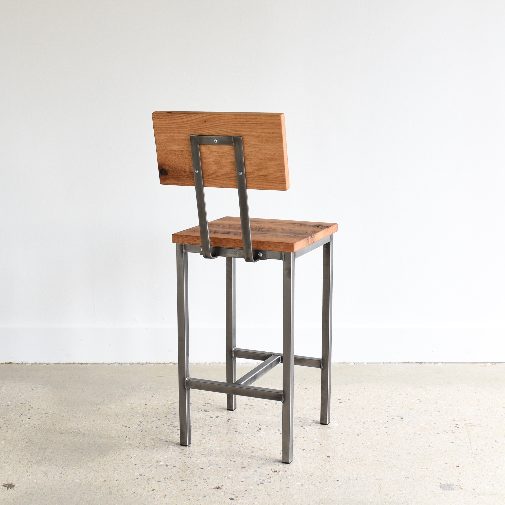 Rustic Bar Stool Made From Reclaimed Barn Wood / Industrial Steel Frame ...