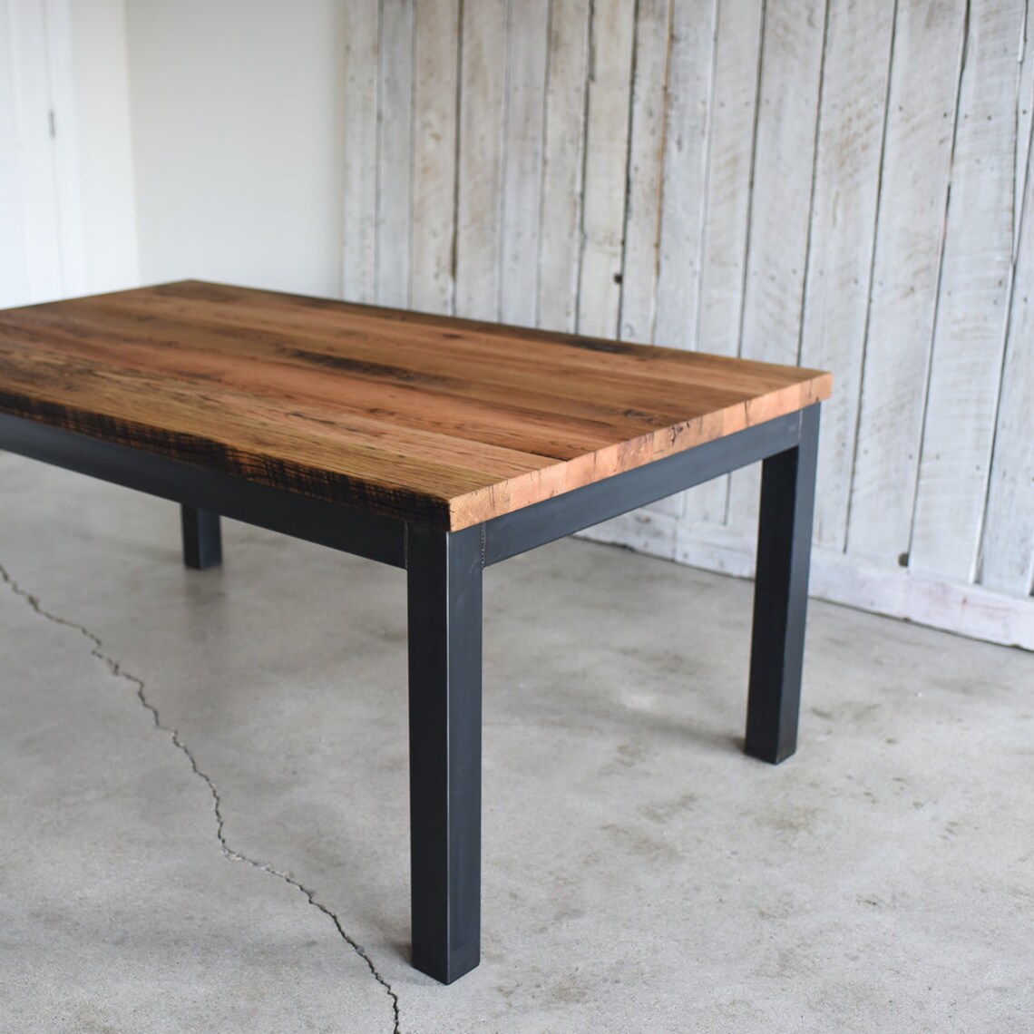 Industrial Dining Table | Solid Wood Kitchen Table | Steel Frame - Etsy
