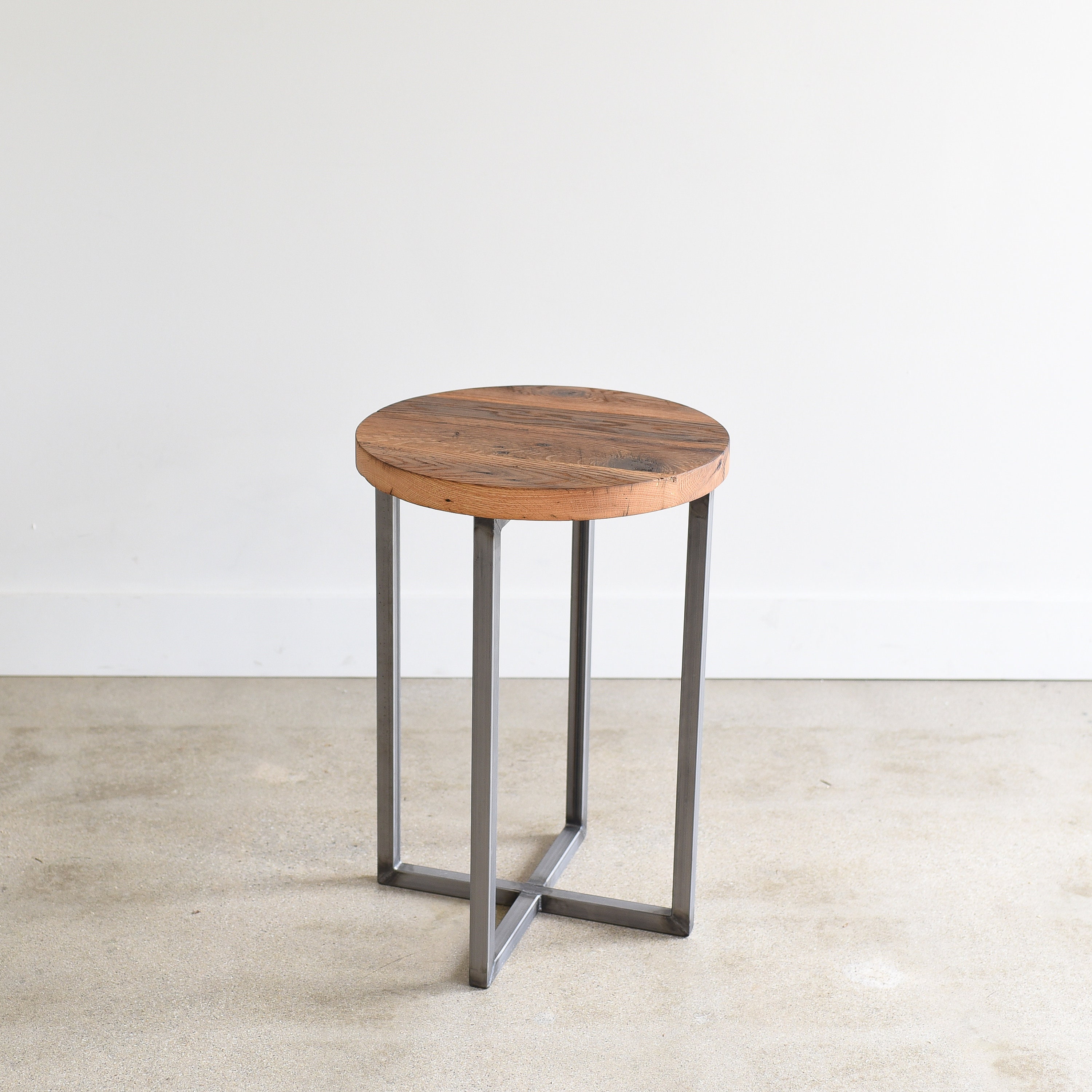 Round Side/End Table With Reclaimed Wood & Industrial Steel | Etsy