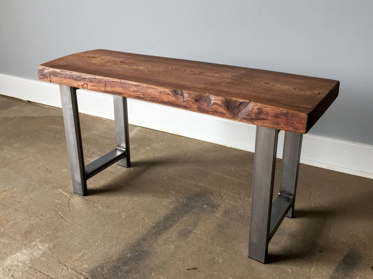 Reclaimed Wood Live Edge Bench / Industrial Entryway Bench - Etsy