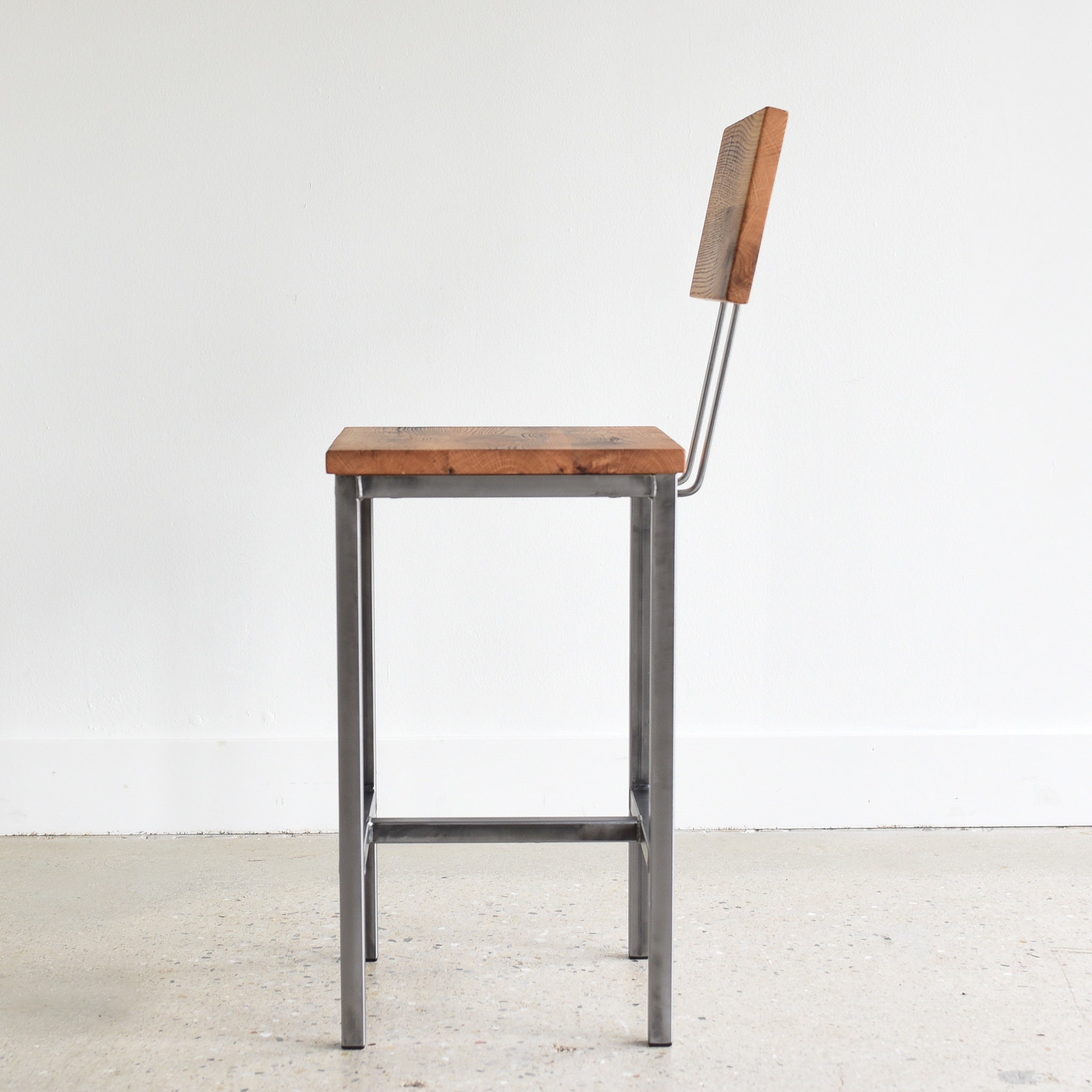 Rustic Bar Stool Made From Reclaimed Barn Wood / Industrial Steel Frame ...