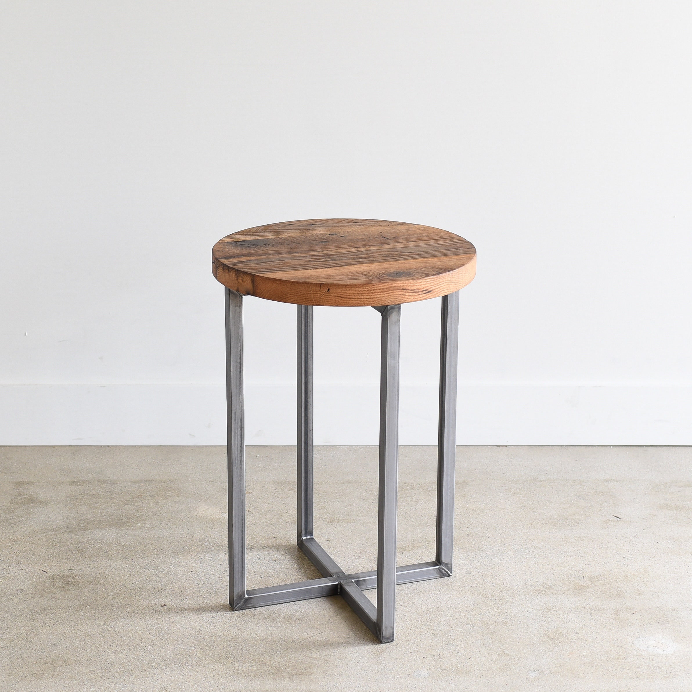 Round Side/End Table With Reclaimed Wood & Industrial Steel | Etsy