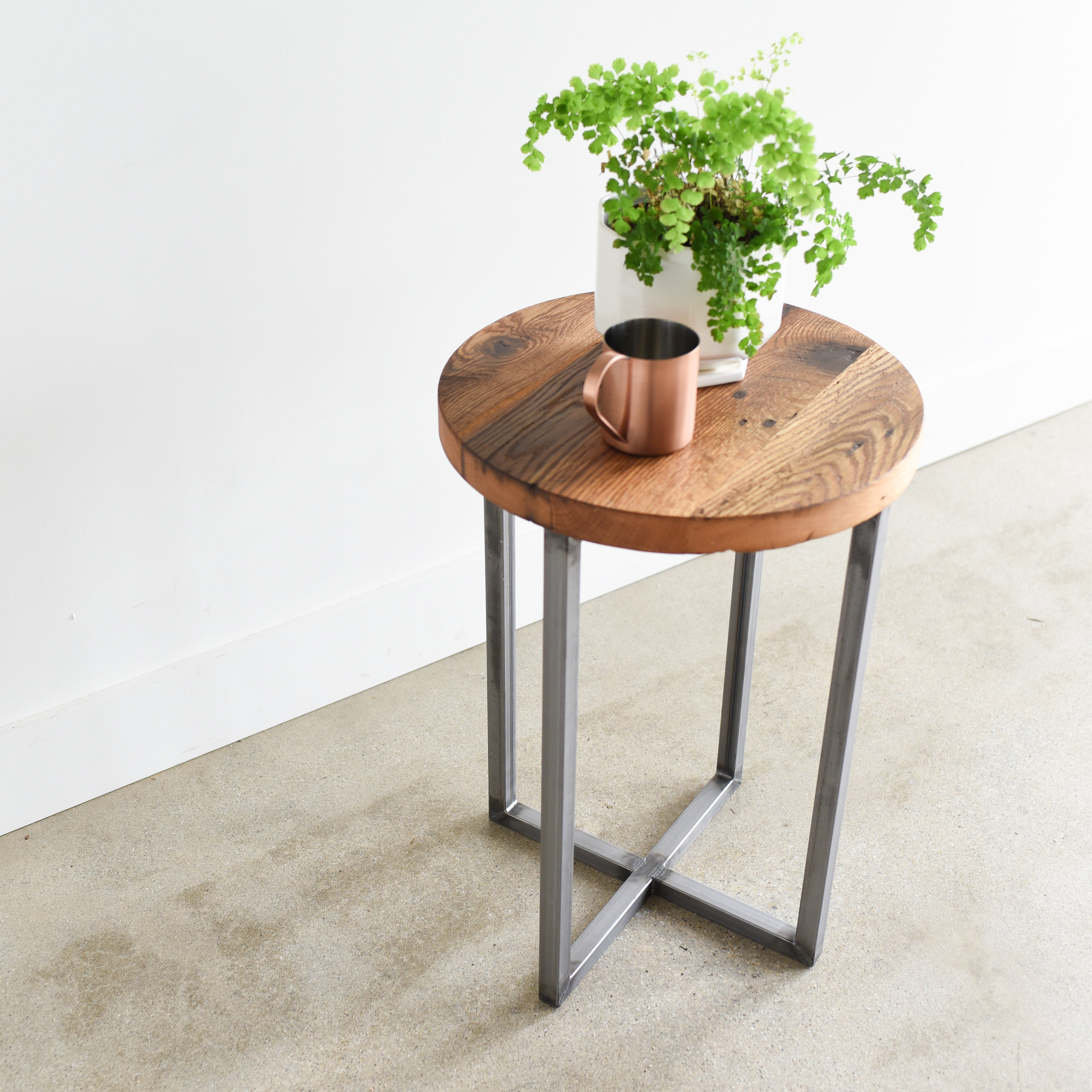 Round Side/End Table With Reclaimed Wood & Industrial Steel | Etsy