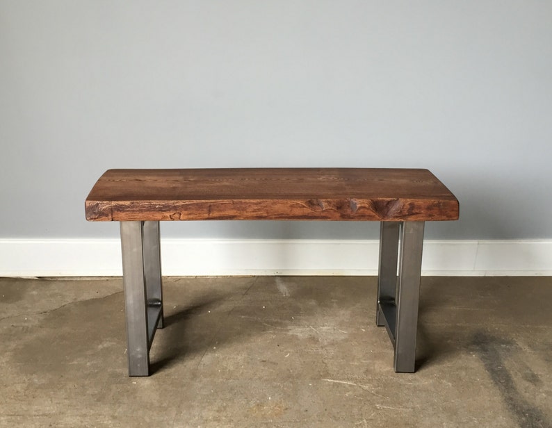 Reclaimed Wood Live Edge Bench / Industrial Entryway Bench - Etsy