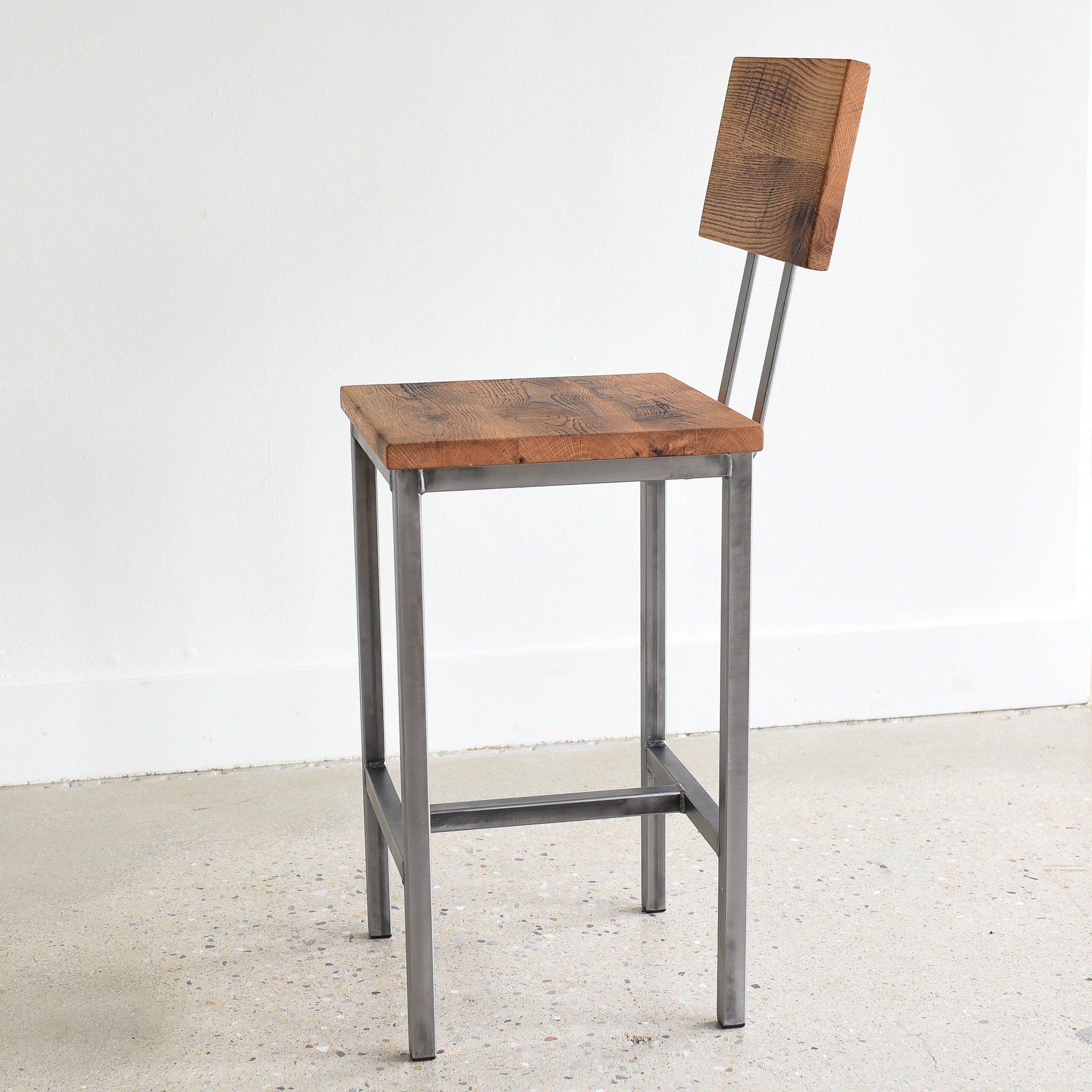 Rustic Bar Stool Made From Reclaimed Barn Wood / Industrial Steel Frame ...