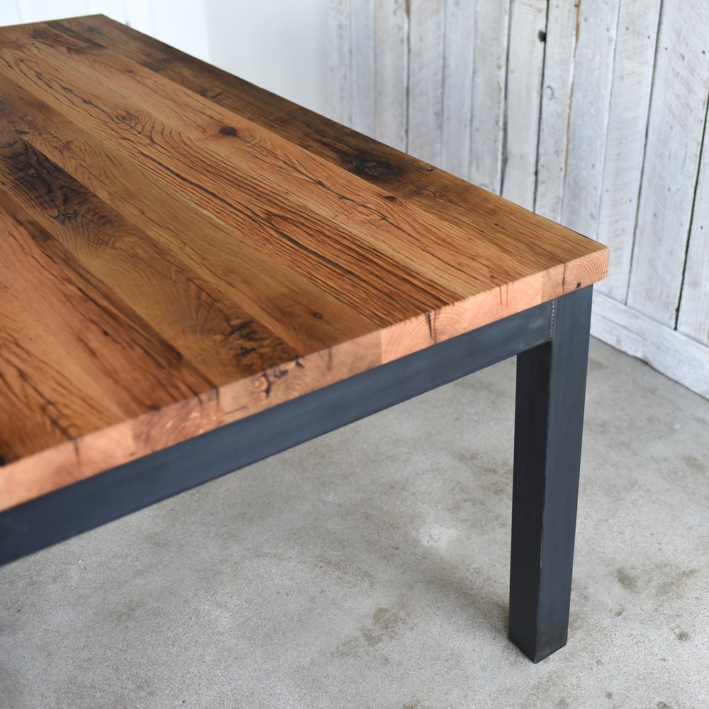 Industrial Dining Table | Solid Wood Kitchen Table | Steel Frame - Etsy