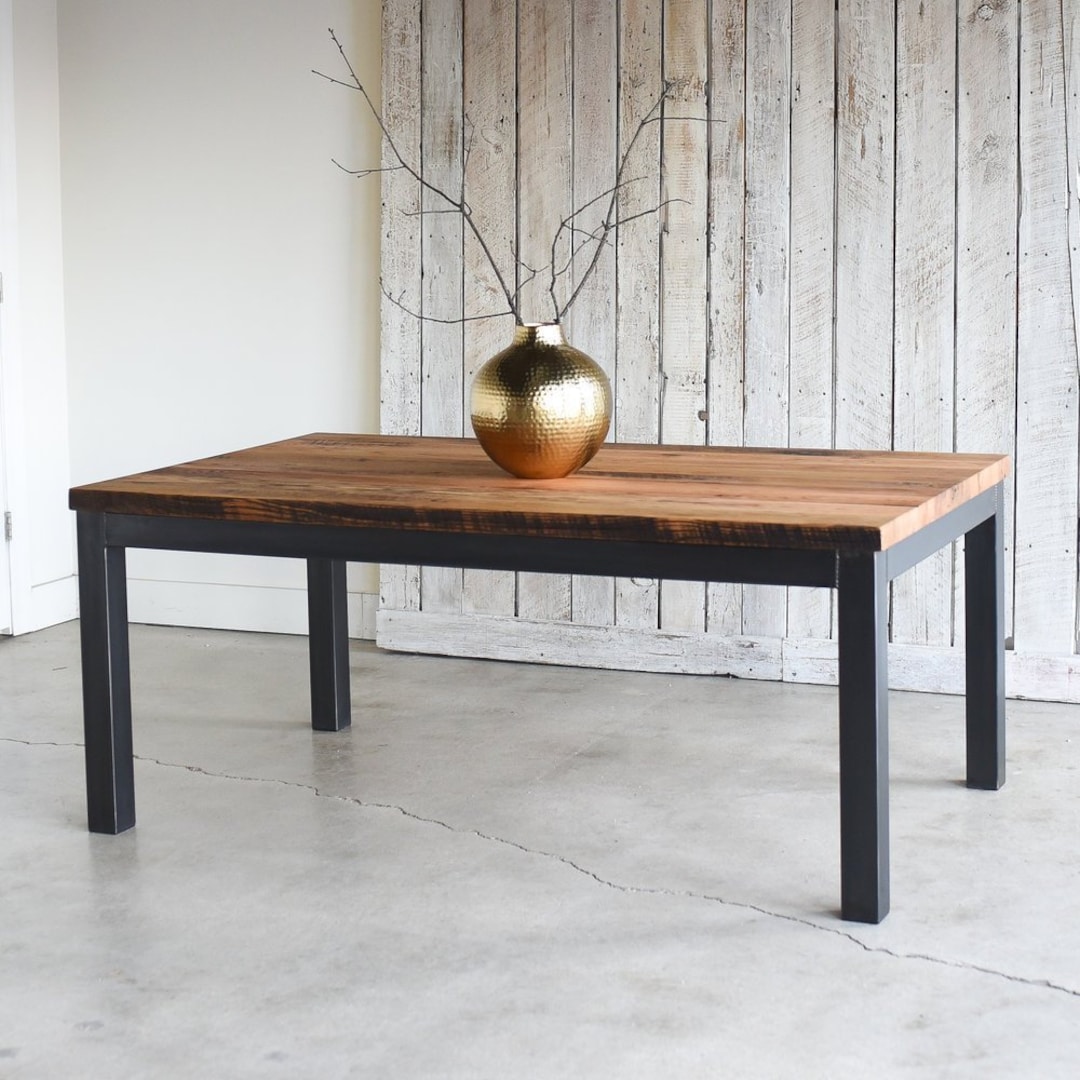 Industrial Dining Table | Solid Wood Kitchen Table | Steel Frame - Etsy