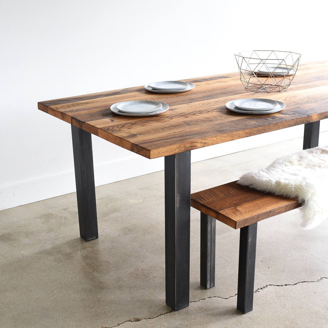 Industrial Dining Table / Reclaimed Wood and Post Metal Legs ...
