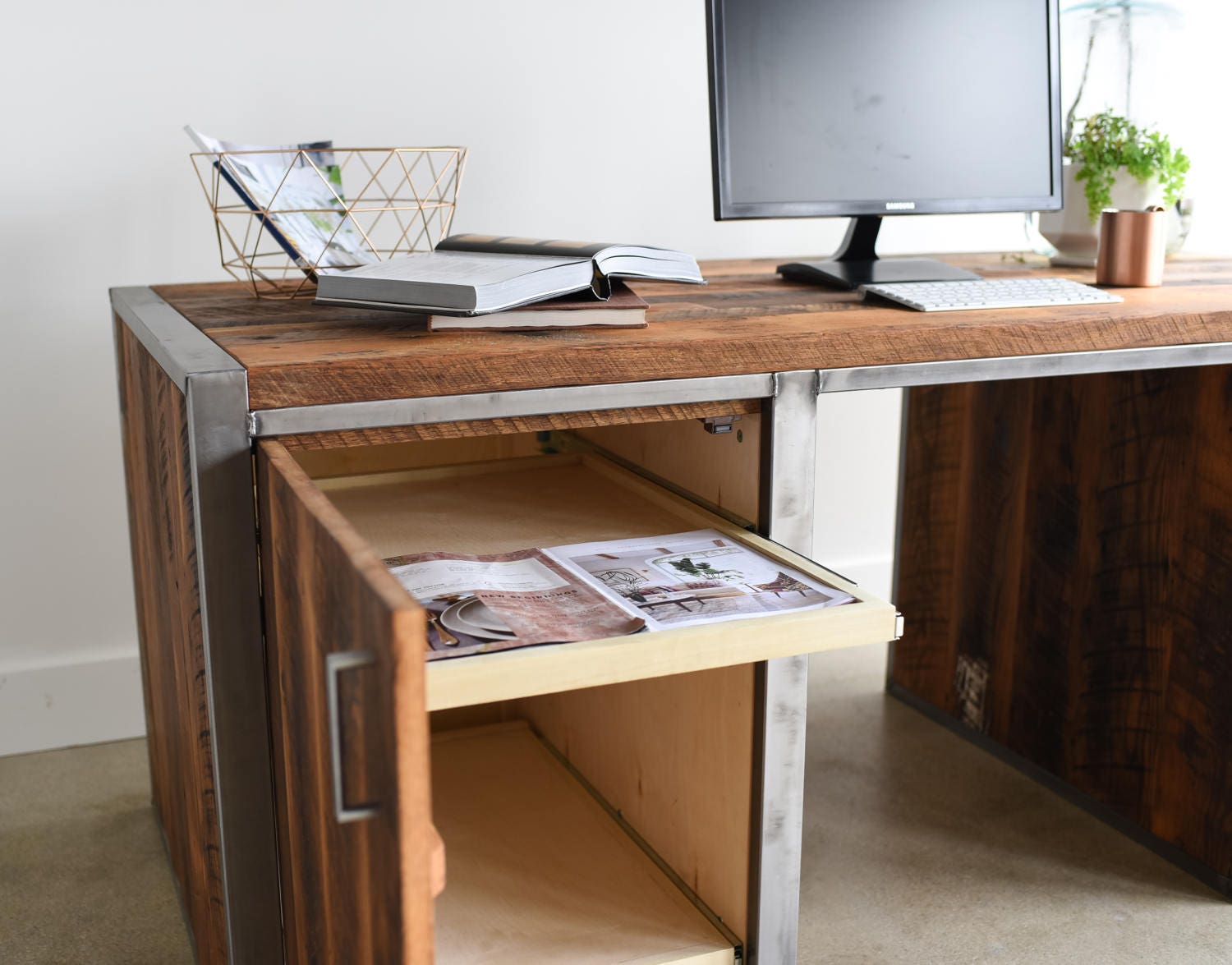 Large Industrial Desk Made From Reclaimed Wood + Steel / Built in ...