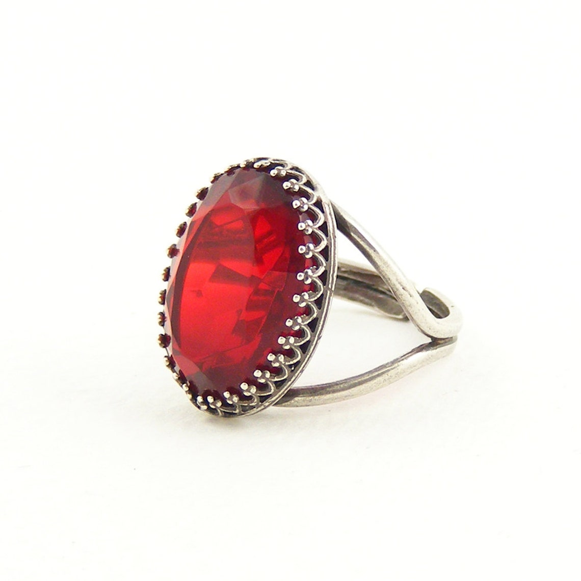 Red Cocktail Ring, Scarlet Vintage Crystal, Adjustable Ring ...