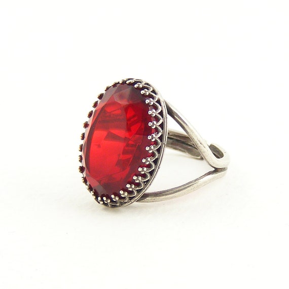 Red Cocktail Ring Scarlet Vintage Crystal Adjustable Ring - Etsy