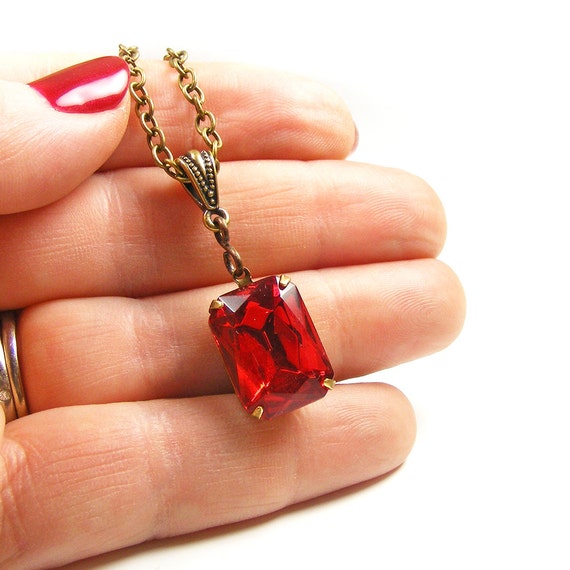 Art Deco Style Red Crystal Necklace Vintage Austrian Crystal - Etsy