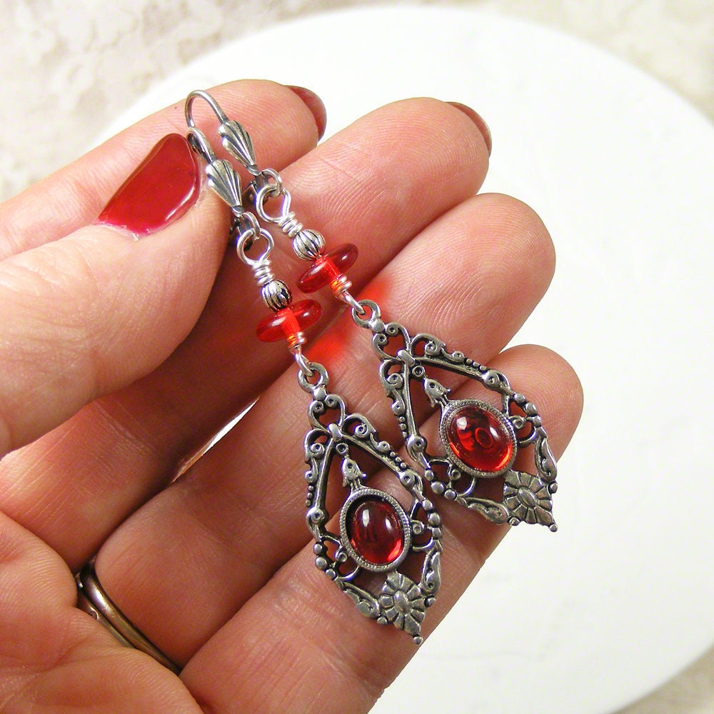 Ruby Red Victorian Style Drop Earrings Award Winning Arcadia - Etsy