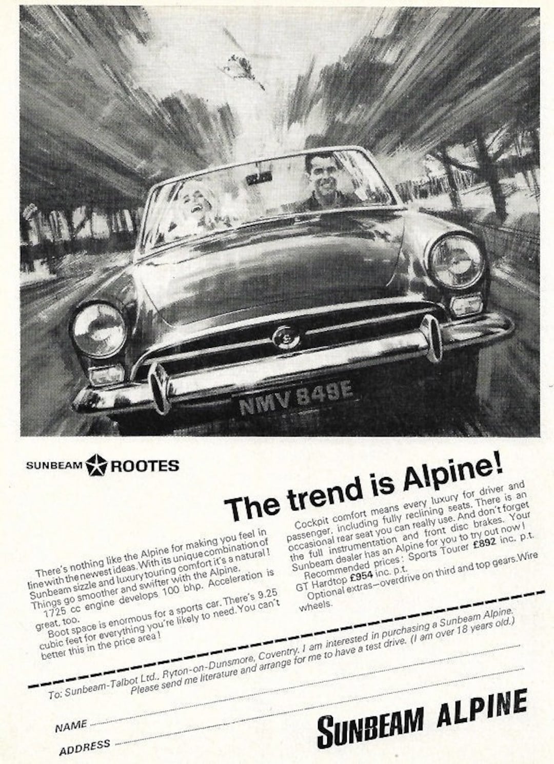 Sunbeam Alpine Car Print 1967, Original Advertising Wall Art - Etsy