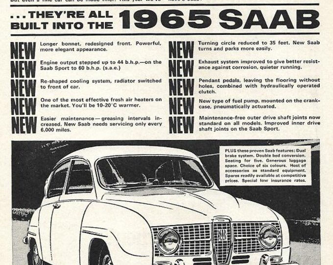 Saab Car Print 1965, Original Advertising Wall Art 1965 - Etsy