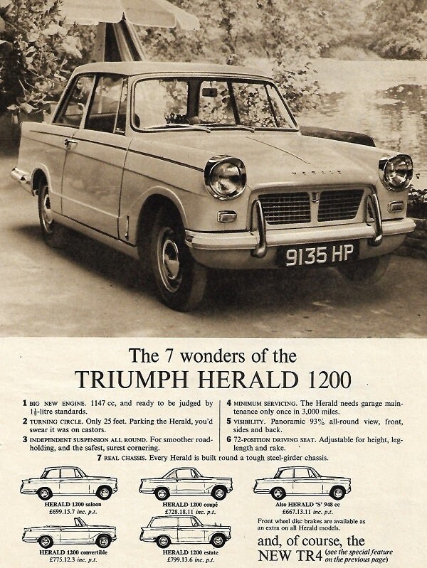 Advertisements Triumph Herald Car Print 1964 Original Advertising Wall ...