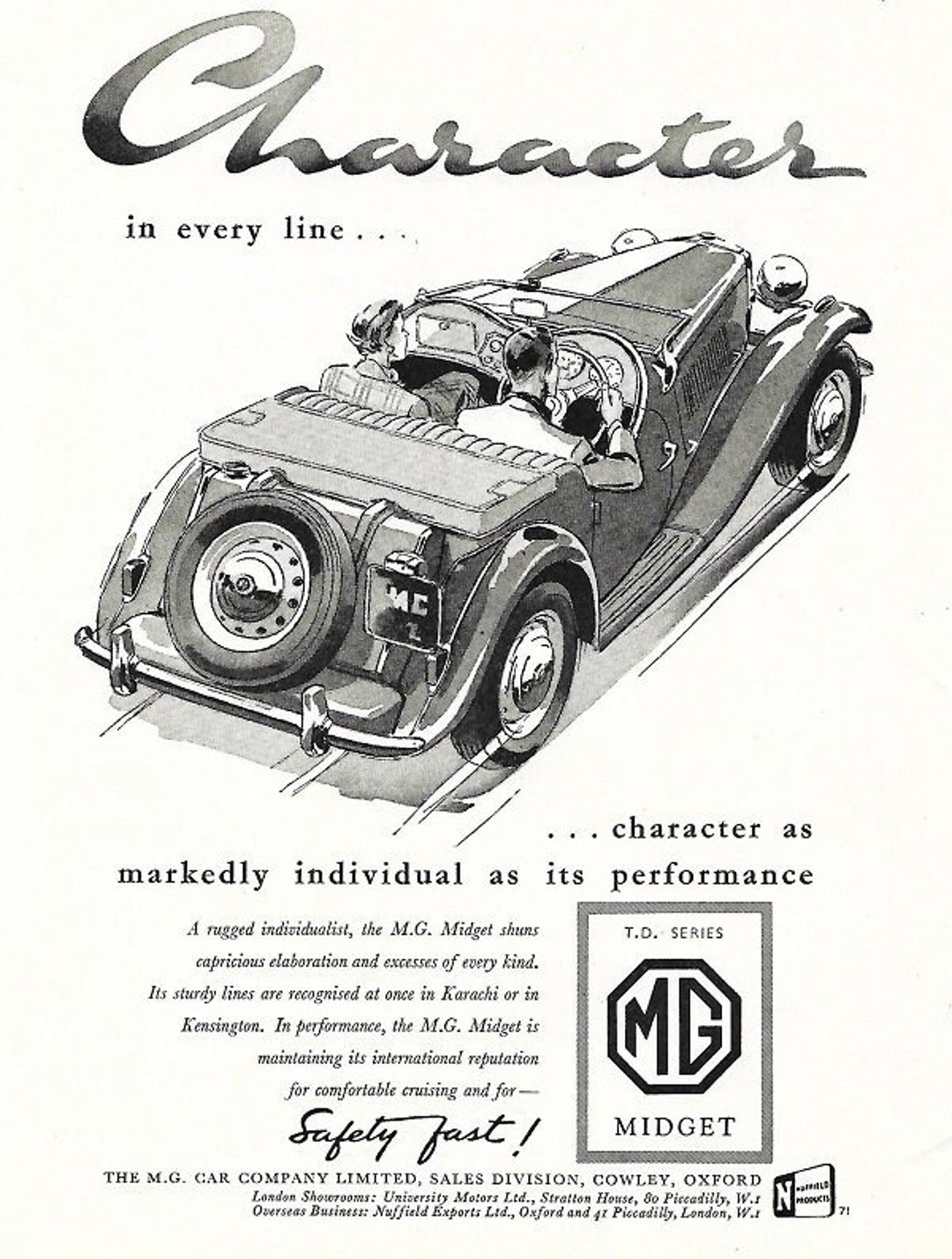 MG Midget Car Print 1952, Original Advertising Wall Art - Etsy