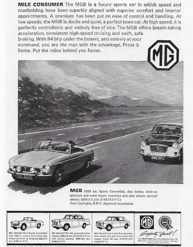 MG Car Print 1965, Original Advertising Wall Art - Etsy