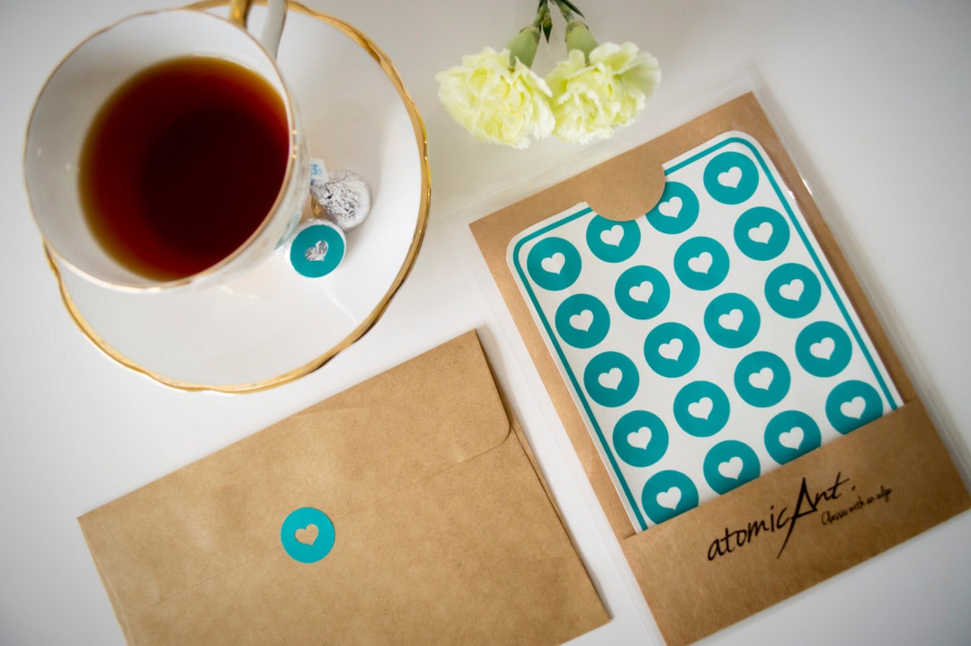 24 Heart Stickers in Teal Turquoise - Handmade Envelope Seals - Wedding ...