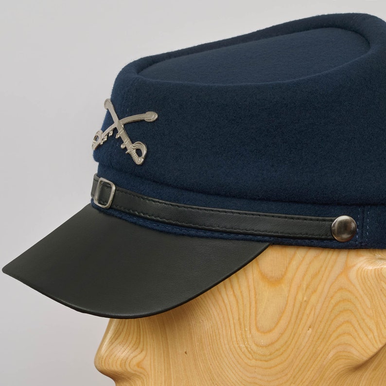 BLUE AND GRAY Wool Kepi Cap American Civil War Replica Leather Visor ...
