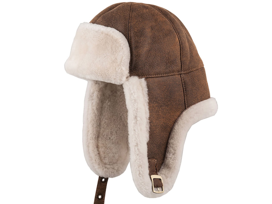 FARGO Shearling Trapper Cap Genuine Leather Aviator Chapka Pilot ...