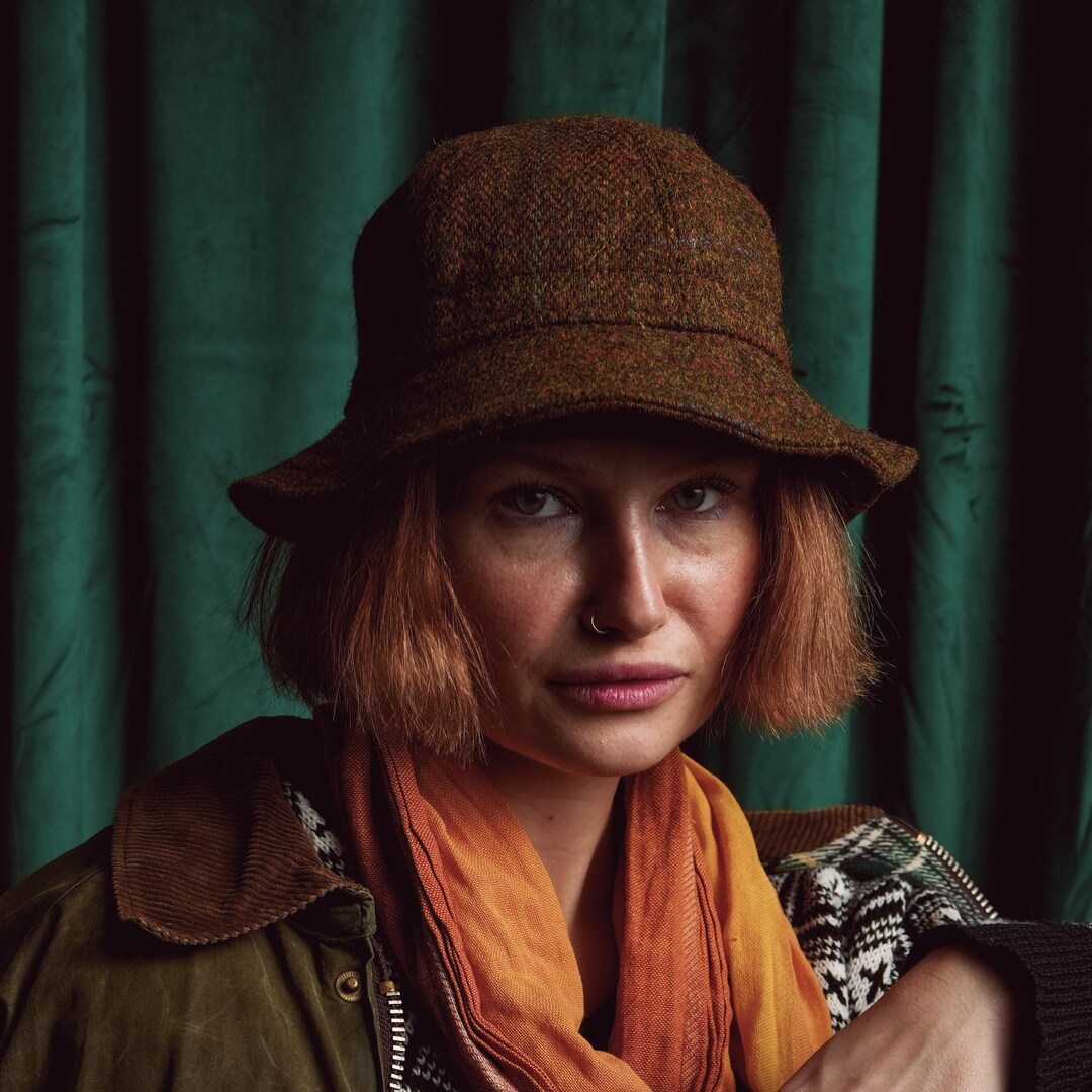 BUGGY Harris Tweed Bucket Hat Military M-37 Boonie Cap Green Yellow ...