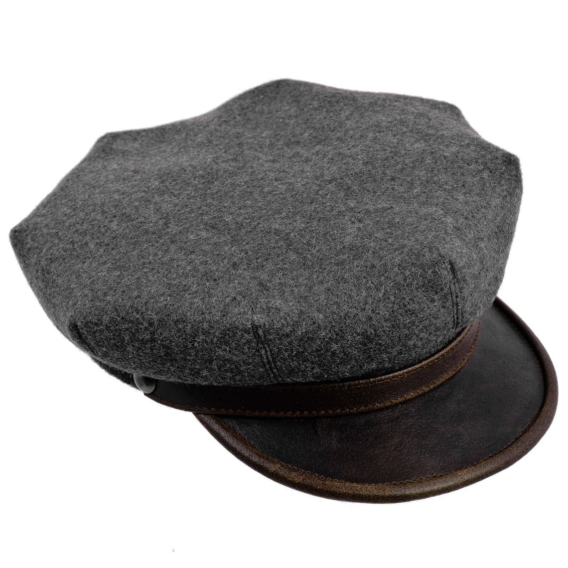 MOTO Motorcycle Biker Peaked Cap Wool Cloth Leather Brim - Etsy