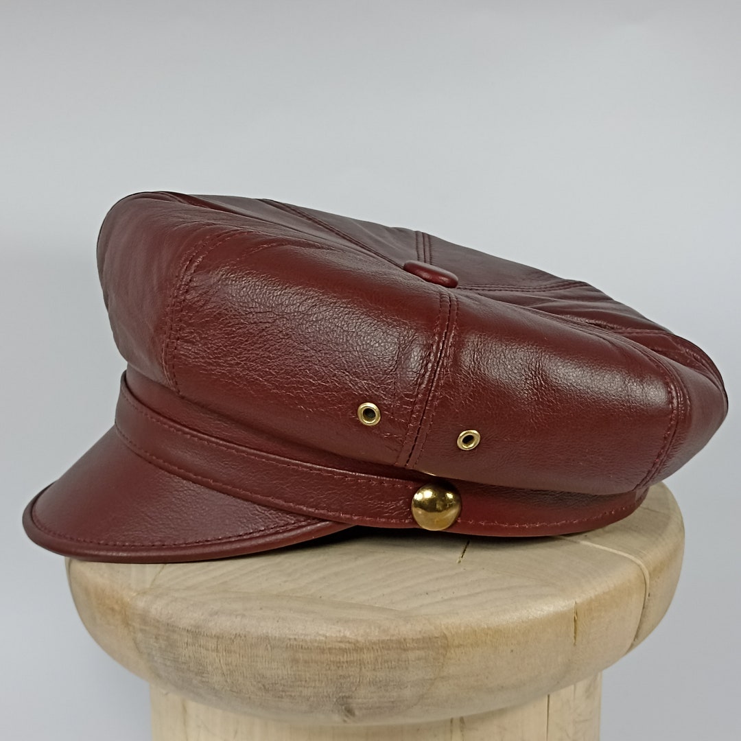 SALE!-HARLEY 55cm Natural Leather Peaked Motorcycle Cap Rockabilly Punk ...