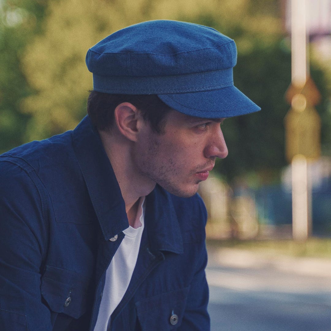 TRAWLER Denim Breton Fisherman Cap Sailor Captains Nautical Skipper ...