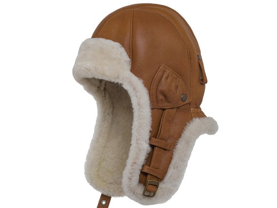 BOMBER Shearling Leather Aviator Cap Winter Chapka Ushanka | Etsy