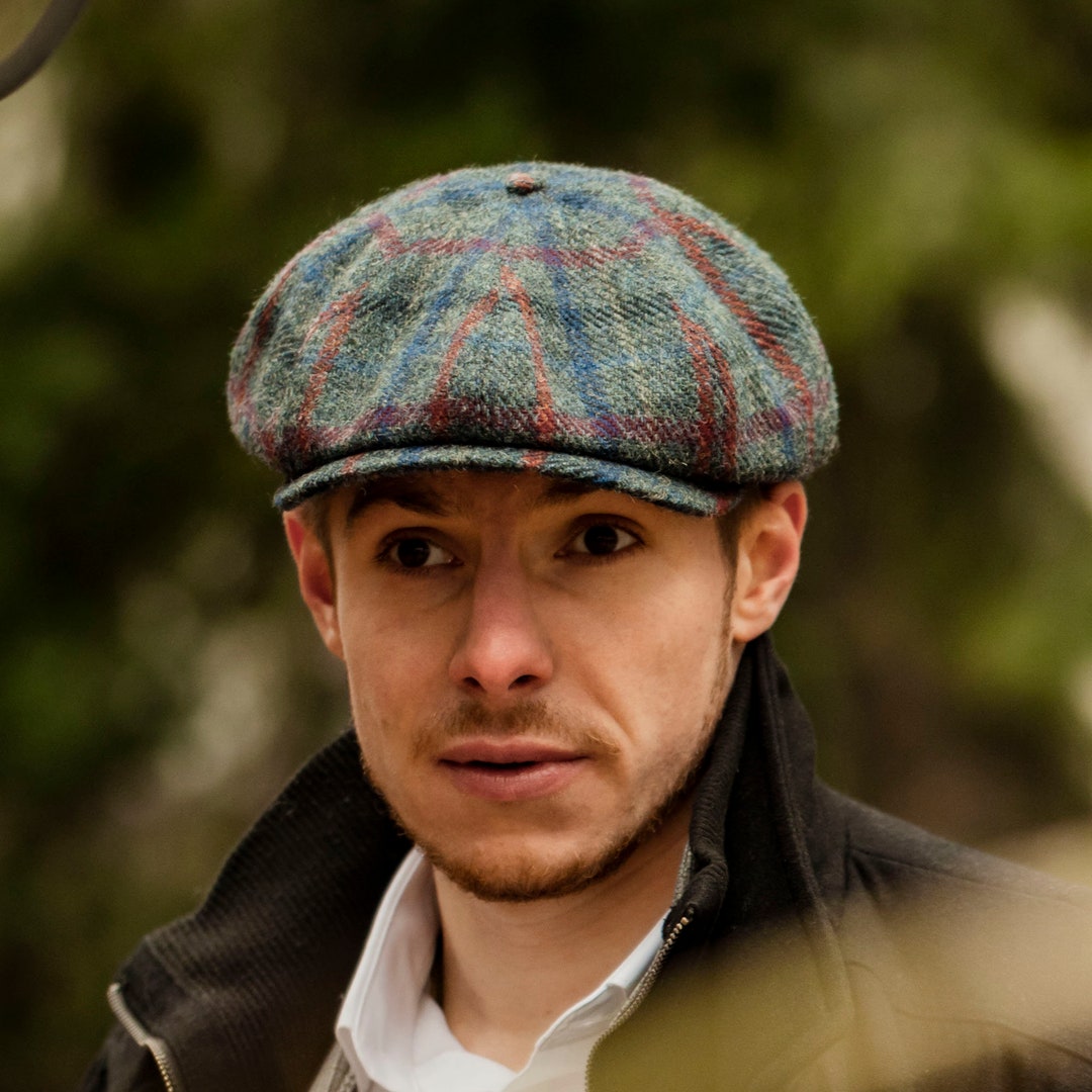 SHELBY Harris Tweed 8 Panel Newsboy Cap Baker Boy Hat Wool Gatsby Flat ...