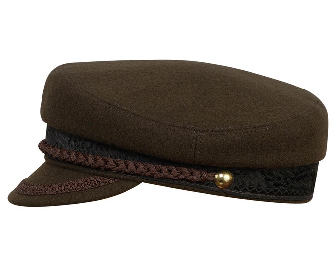 CHANDLER Wool Fiddler Cap With Embroidered Tape Twine Seaman Greek ...