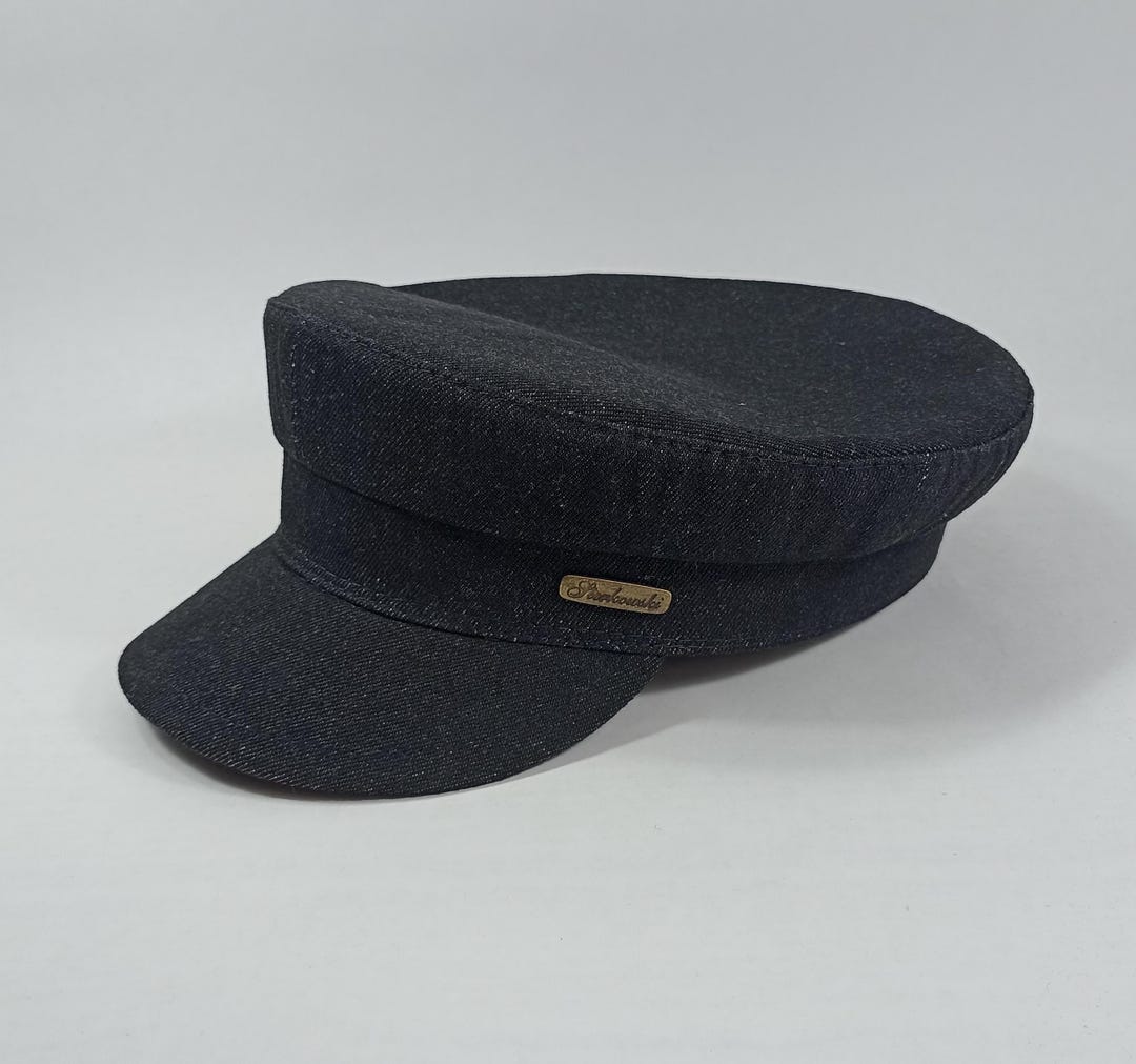 SALETRAWLER 63cm Denim Breton Fisherman Cap Sailor Captains Nautical ...