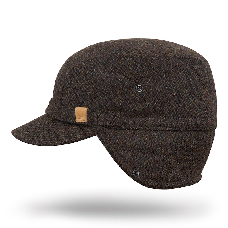 SAWYER Harris Tweed Wool Winter Mens Foldable Earflap Cap Cotton ...