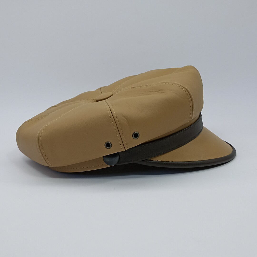 SALEHARLEY 55cm Natural Leather Peaked Motorcycle Cap Rockabilly Punk ...