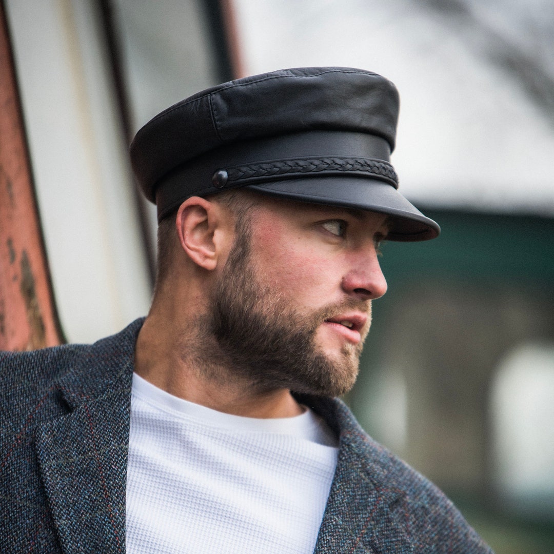 HANSA Genuine Natural Leather Peaked Cap Cabbie Chauffeur Hat Train ...