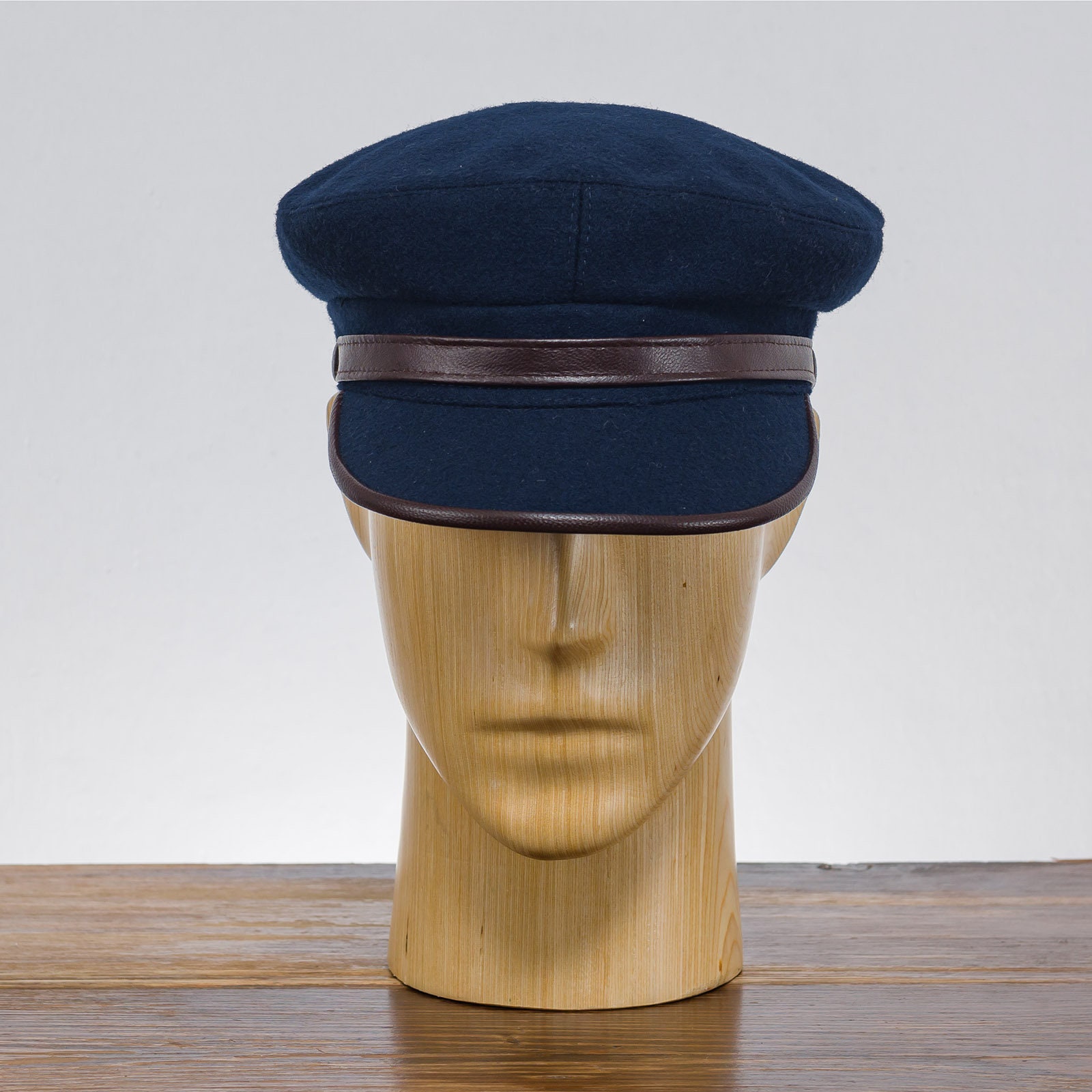 RINGO Wool Crown Leather Strap Peaked Cap Cabbie Chauffeur Greek ...