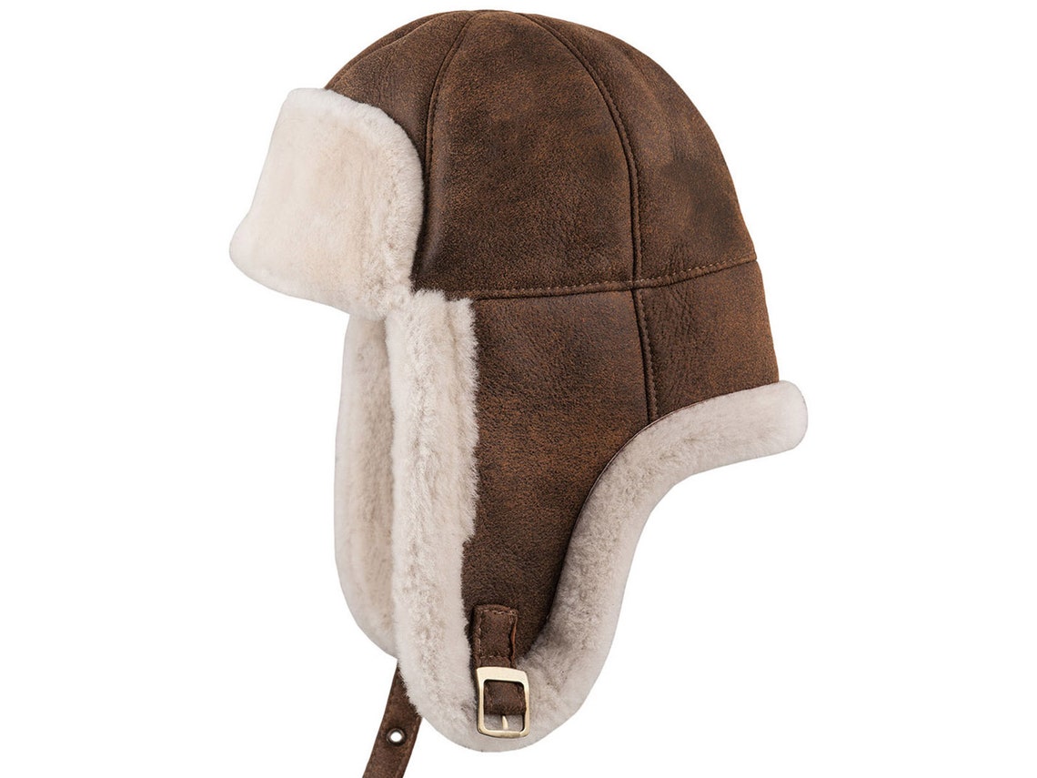 FARGO Shearling Trapper Cap Genuine Leather Aviator Chapka - Etsy