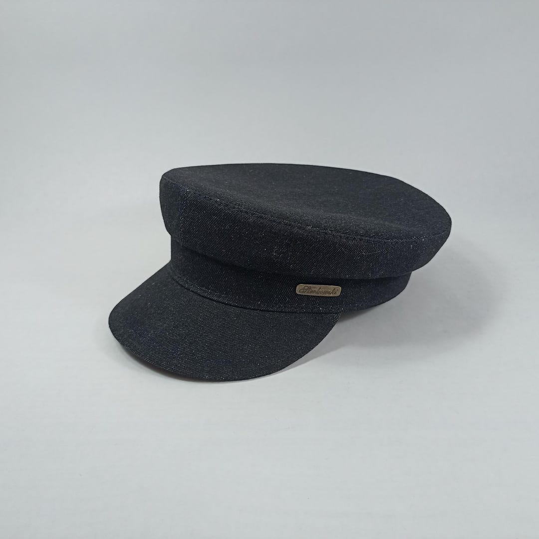 SALETRAWLER 57cm Denim Breton Fisherman Cap Sailor Captains Nautical ...