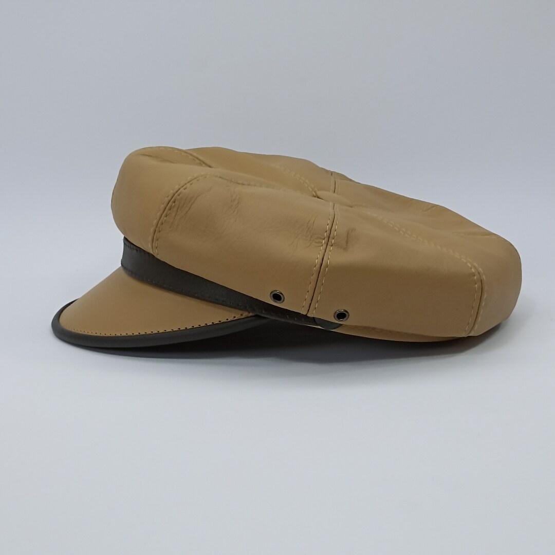 SALE!-HARLEY 58cm Natural Leather Peaked Motorcycle Cap Rockabilly Punk ...