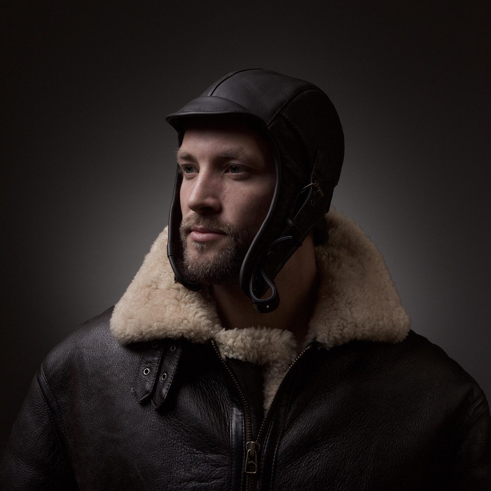 BERGEN Genuine Leather Aviator Cap Winter Pilot Hat With Polar Fleece ...
