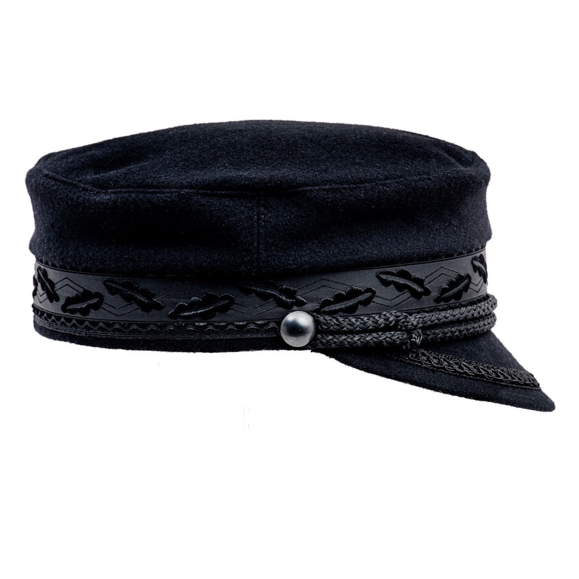 CHANDLER Wool Fiddler Cap With Embroidered Tape Twine Seaman | Etsy