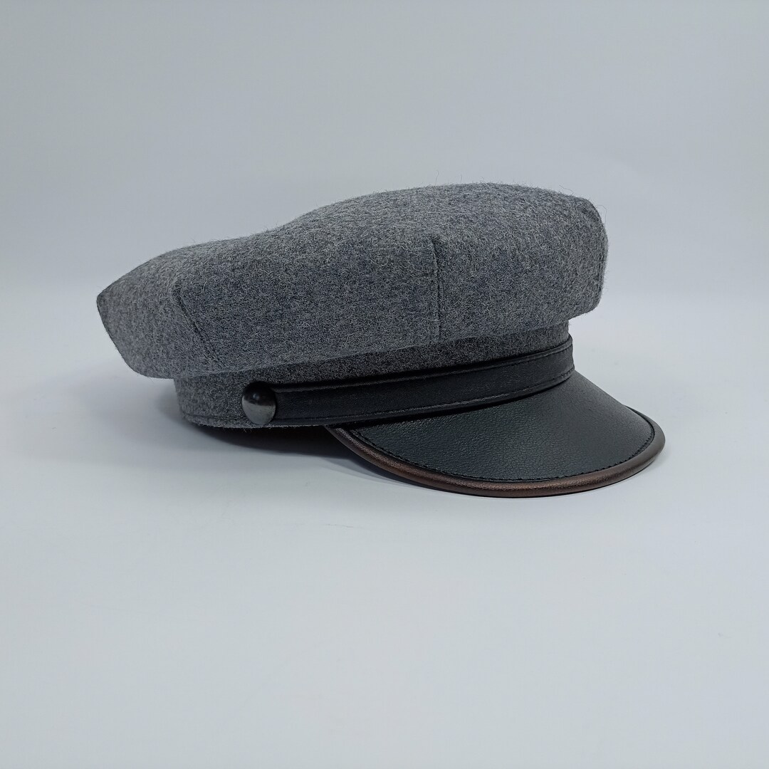 SALE!-MOTO 54cm Motorcycle Biker Peaked Cap Wool Cloth Leather Brim ...