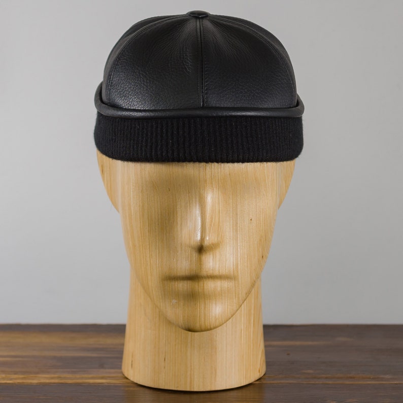 LEON Genuine Leather Beanie Winter Sock Skull Cap Dock Worker | Etsy