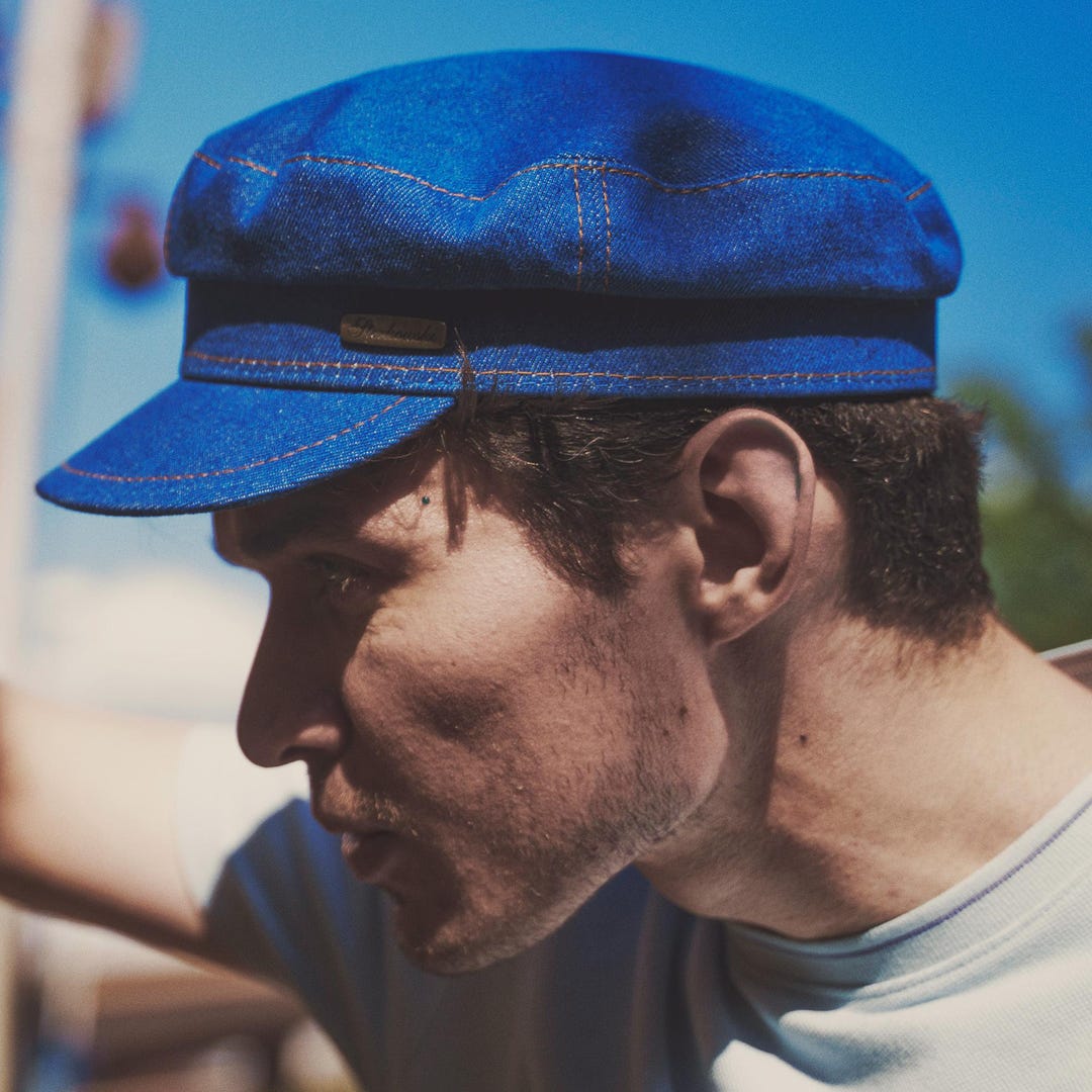 TRAWLER Denim Breton Fisherman Cap Sailor Captains Nautical Skipper ...