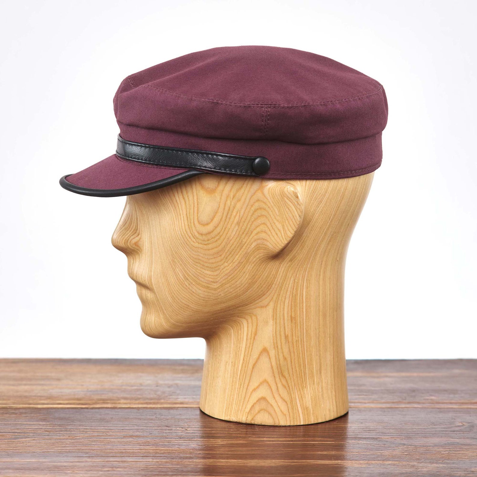 RINGO Waxed Cotton Peaked Cap Breton Style Leather Strap | Etsy