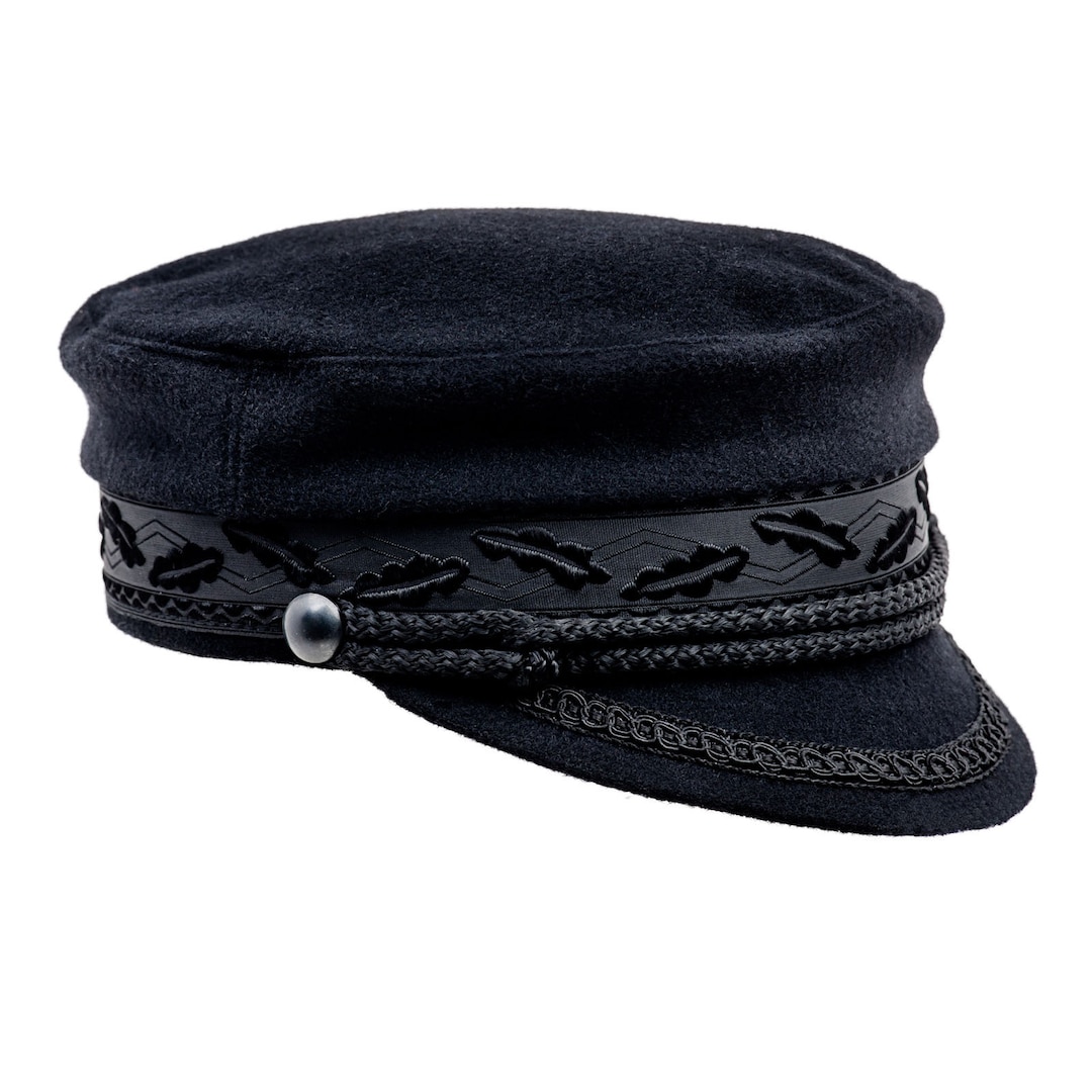 CHANDLER Wool Fiddler Cap With Embroidered Tape Twine Seaman Greek ...