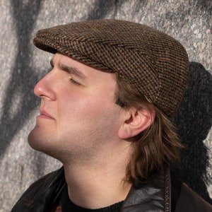 DERBY Harris Tweed Flat Cap Gun Club Check Bunnet English Dai Jeff ...